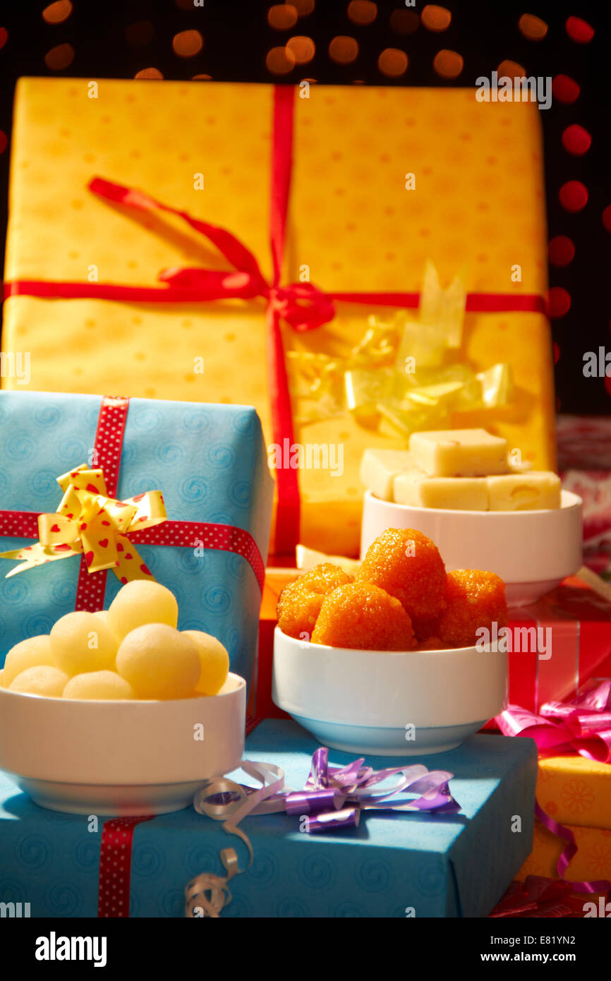 indian Festival Diwali Sweets with gift Stock Photo - Alamy
