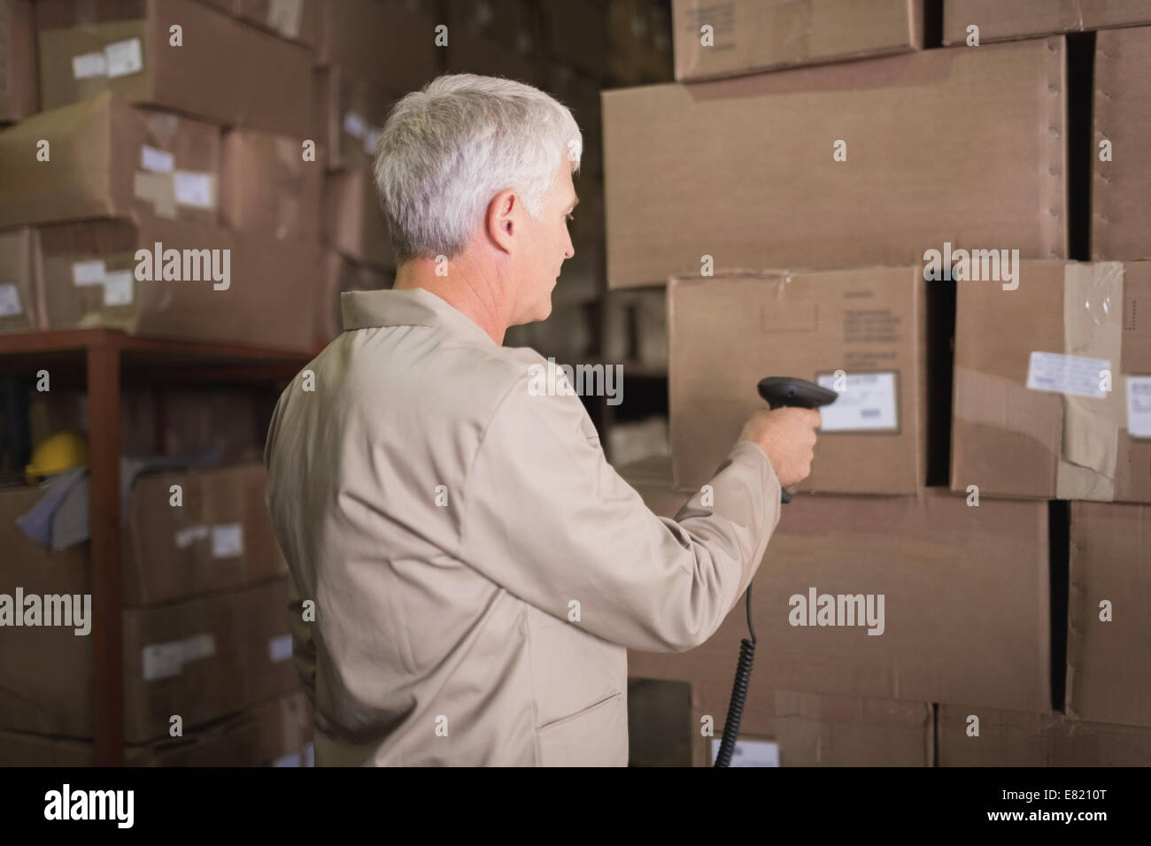Worker scanning package in warehouse Stock Photo - Alamy