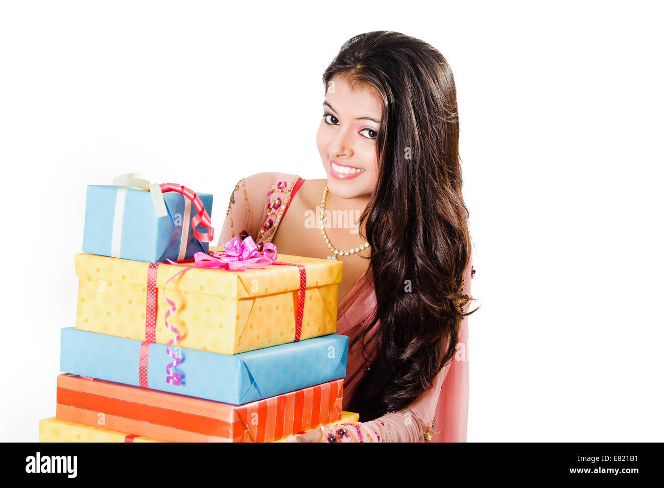 indian Beautiful ladies Surprise Gift Stock Photo - Alamy