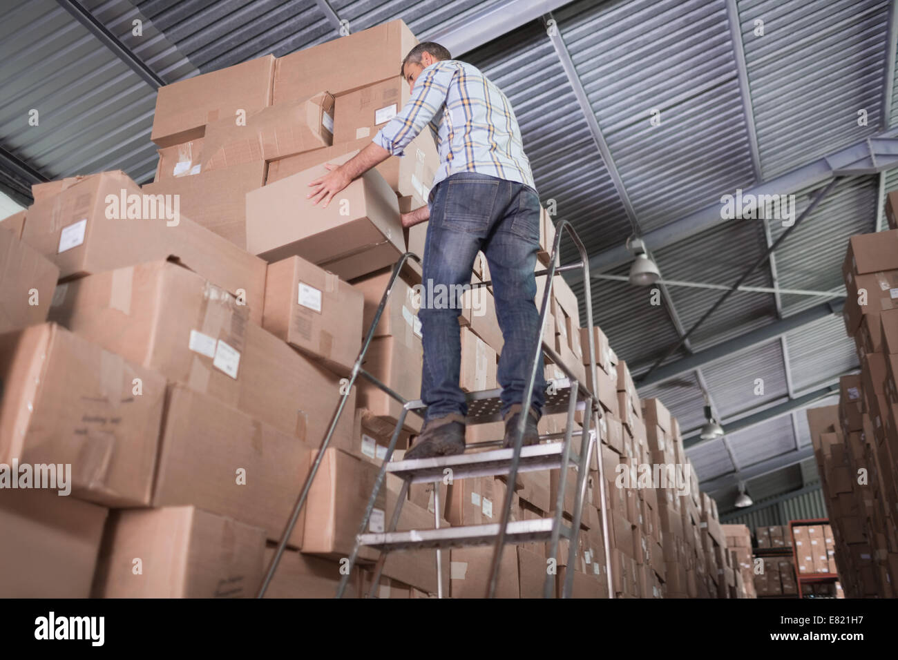 Warehouse worker loading up pallet Stock Photo - Alamy