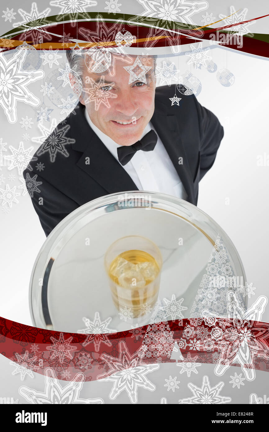 Waiter serving glass of whiskey on a tray Stock Photo - Alamy