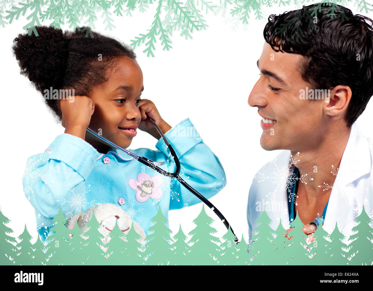 Smiling doctor and his patient playing with a stethoscope Stock Photo ...