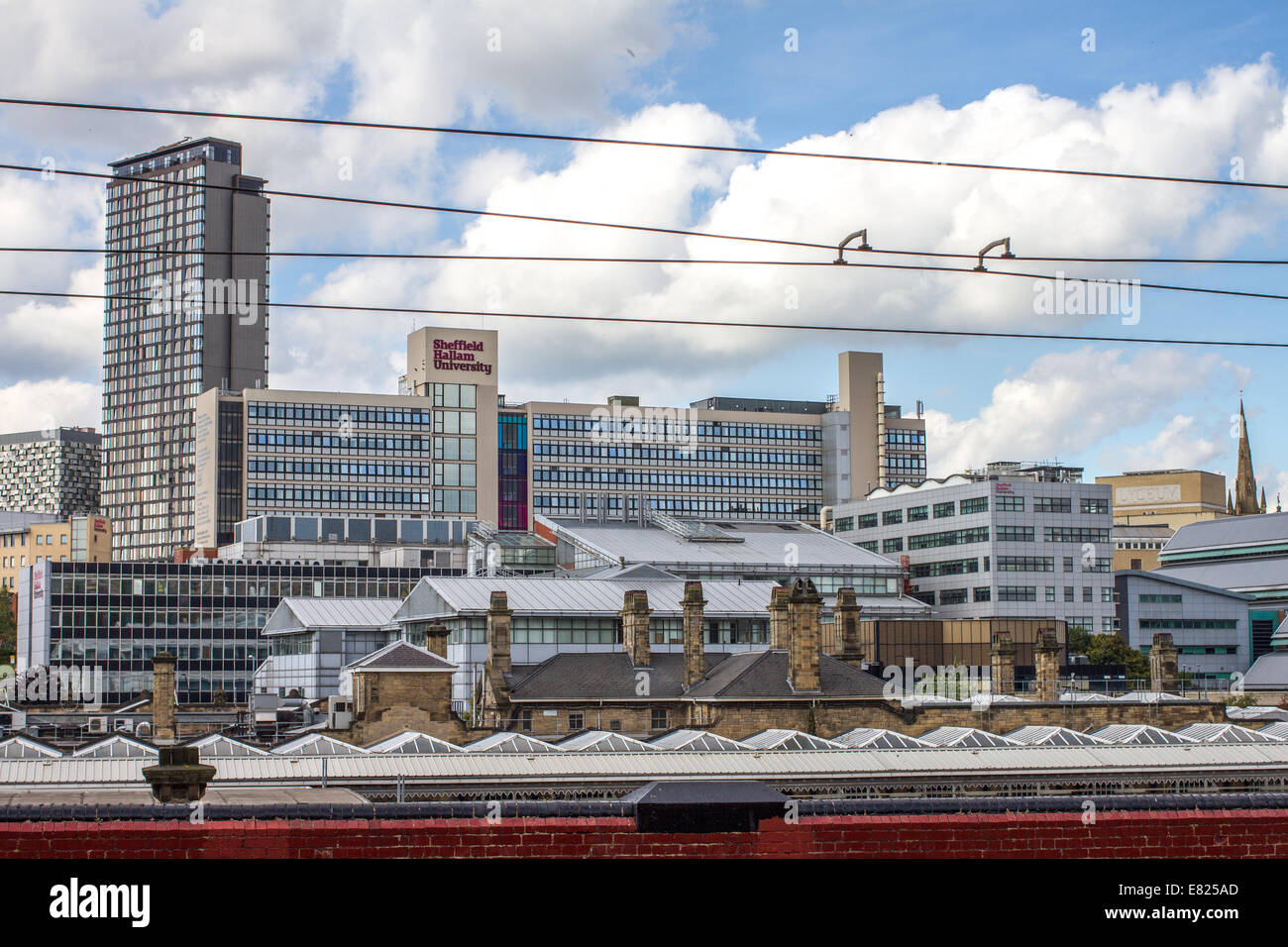 Sheffield city centre and Hallam University from the railway and tram ...