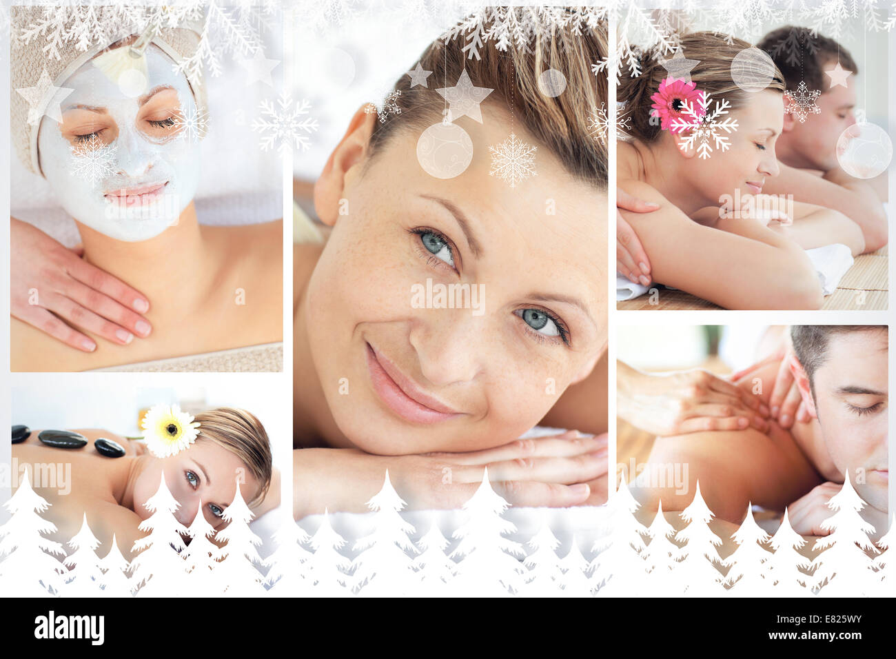 Collage of young people having relaxation treatments Stock Photo - Alamy
