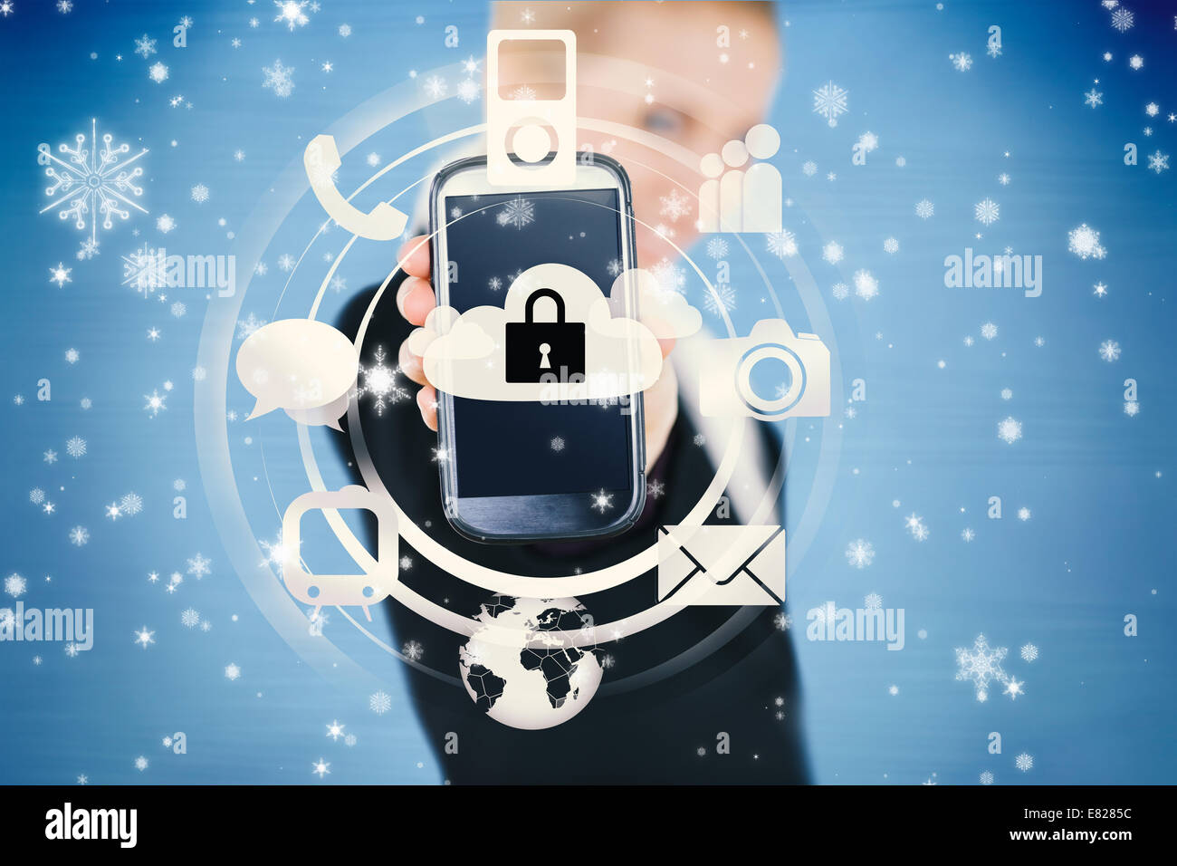 Businesswoman holding up locked smart phone Stock Photo - Alamy