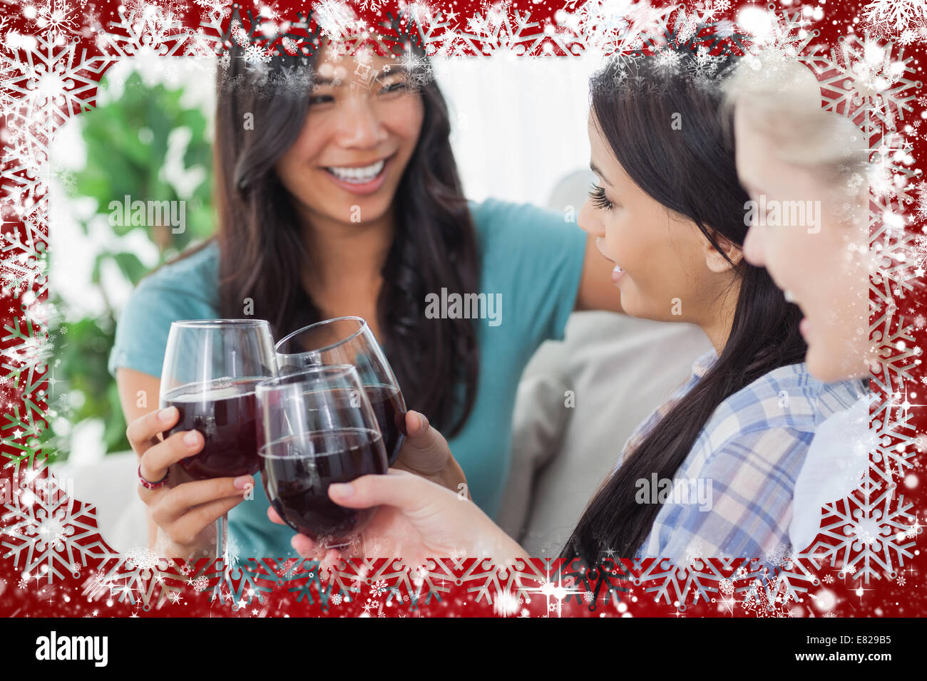 Chatting friends having red wine together Stock Photo - Alamy