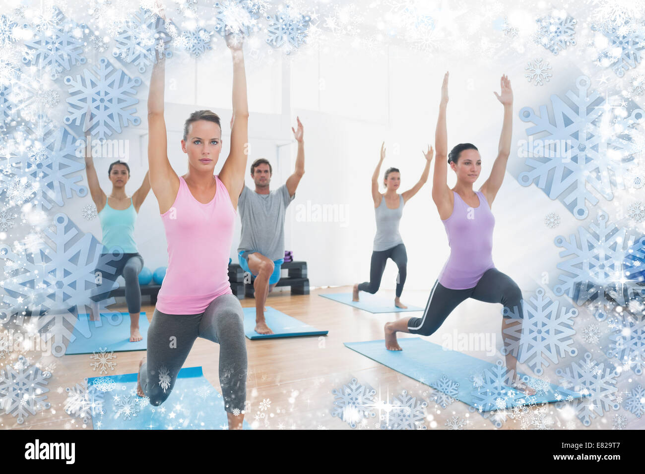 Class doing pilate exercises in fitness studio Stock Photo - Alamy