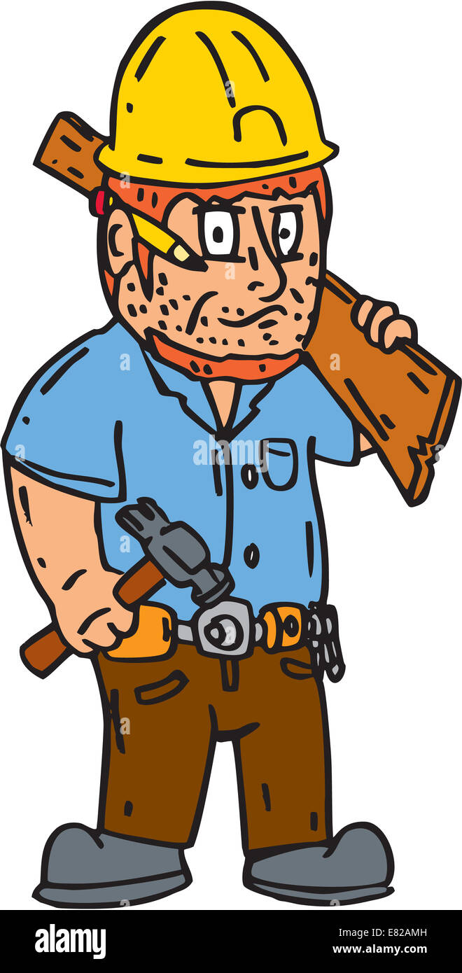 Illustration of a carpenter builder construction worker with pencil on ...