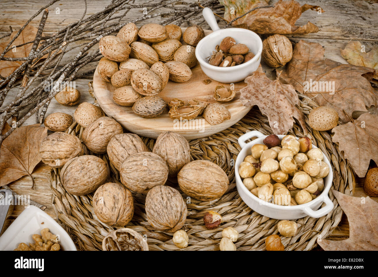 Assortment of nuts, an autumn produce still life Stock Photo - Alamy