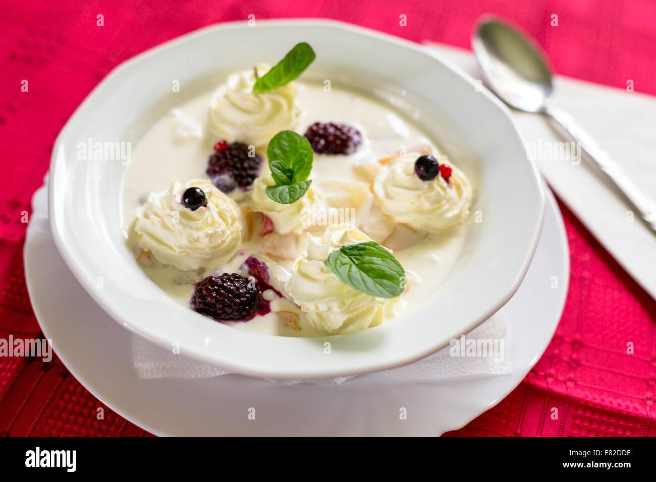 Food on white tablecloth Stock Photo - Alamy