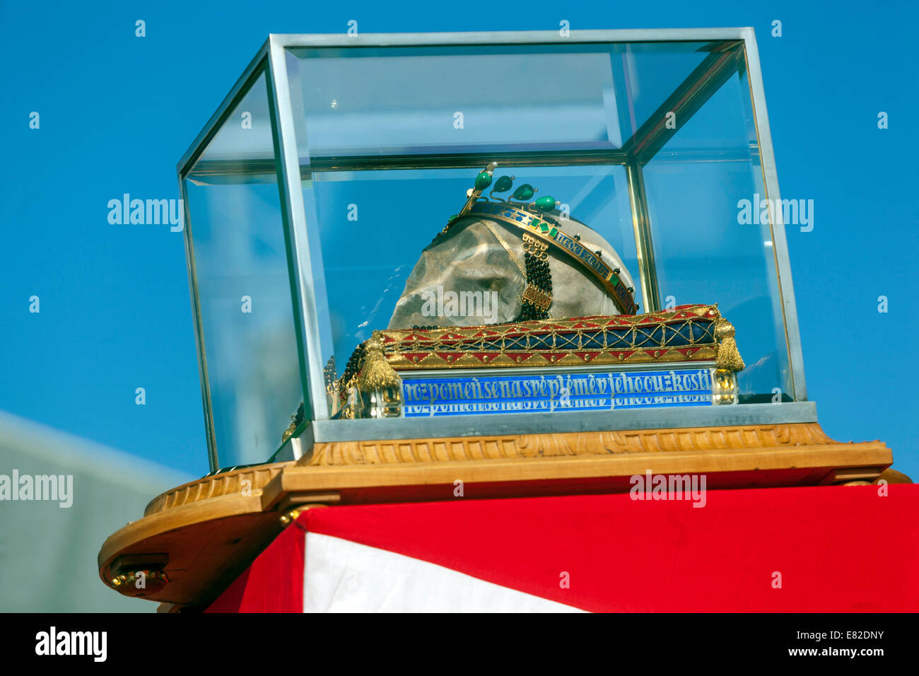 Skull of St Wenceslas Duke of Bohemia Premyslid dynasty in a glass box ...