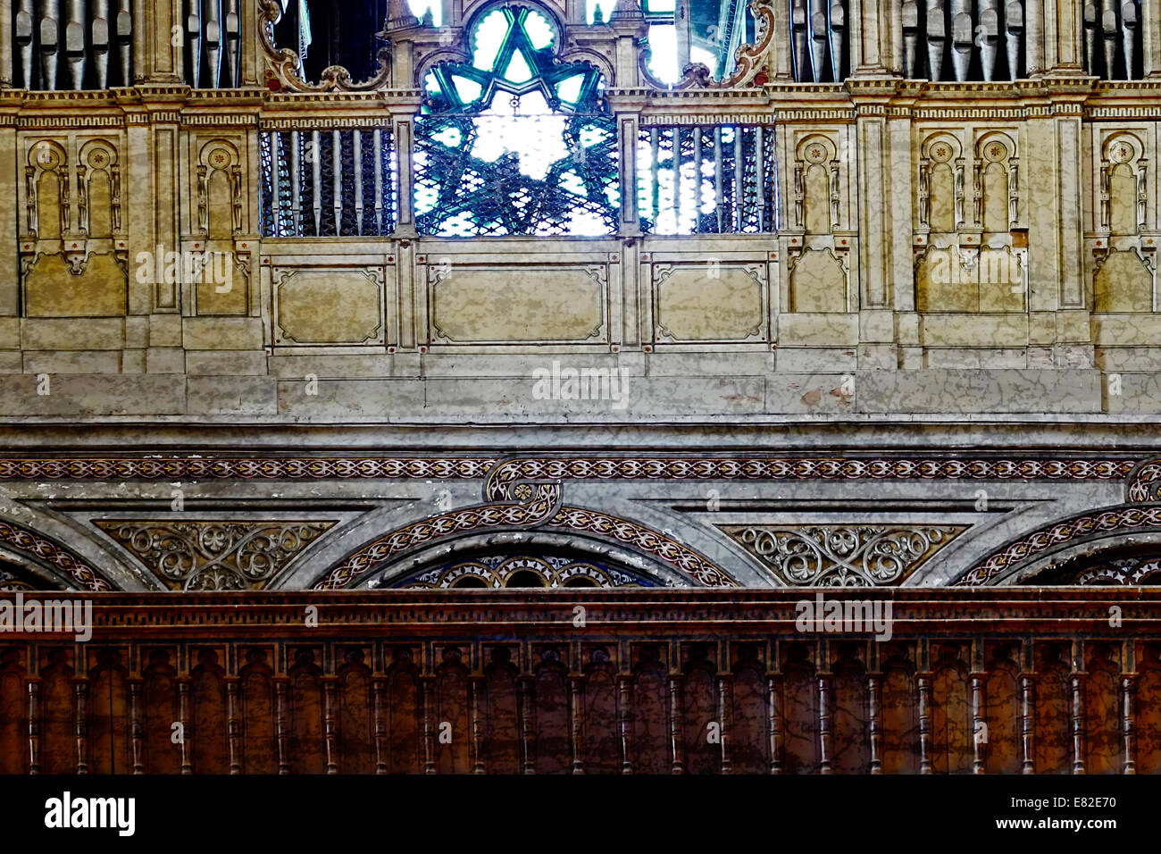 Pipe organ and interior details of an old synagogue in Timisoara ...