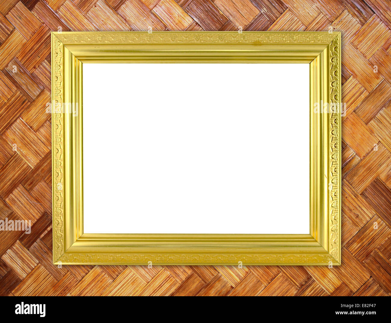 blank golden frame on bamboo texture background Stock Photo - Alamy