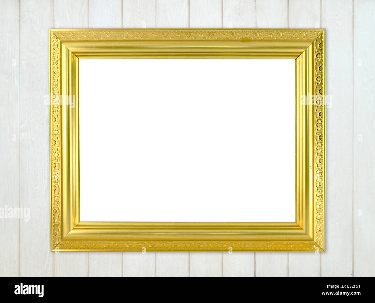blank golden frame on wood wall background Stock Photo - Alamy