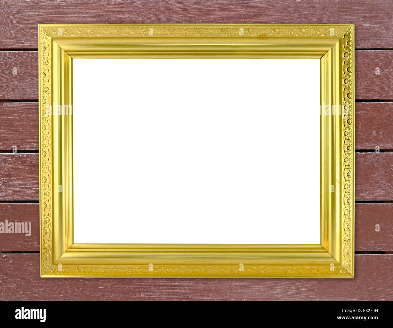 blank golden frame on wood wall background Stock Photo - Alamy