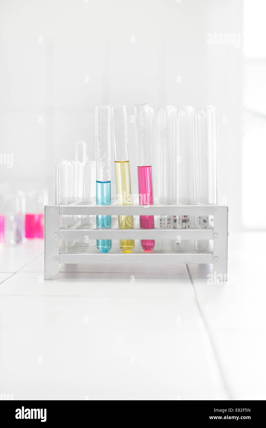 Test tubes in a laboratory with colorful lab samples Stock Photo - Alamy