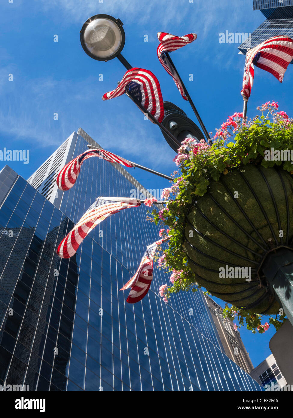 American Flags and Flower Pot Display, Midtown Manhattan, NYC, USA ...