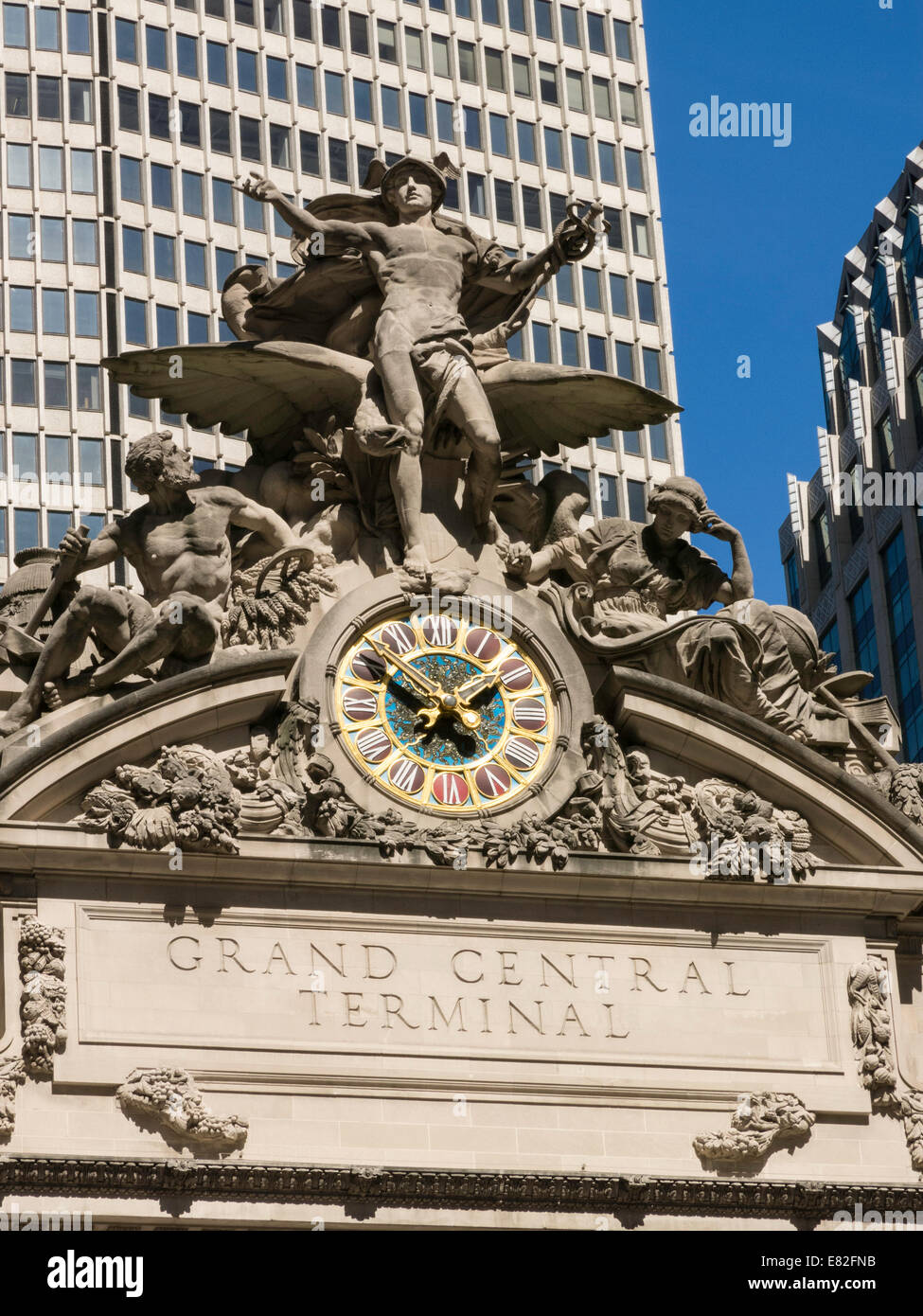 The facade of Grand Central Terminal features a transportation ...