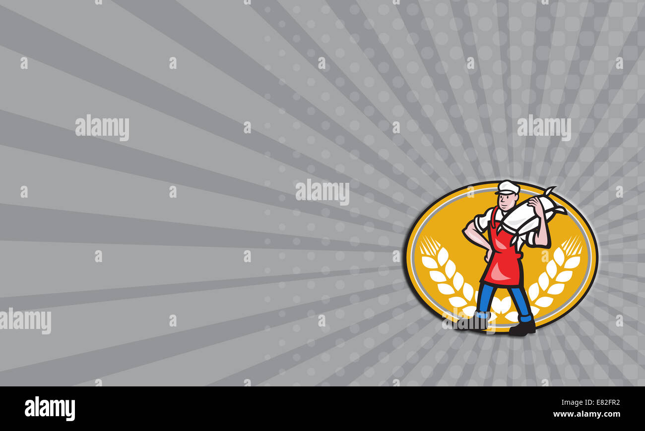 Business card showing illustration of a flour miller worker wearing ...