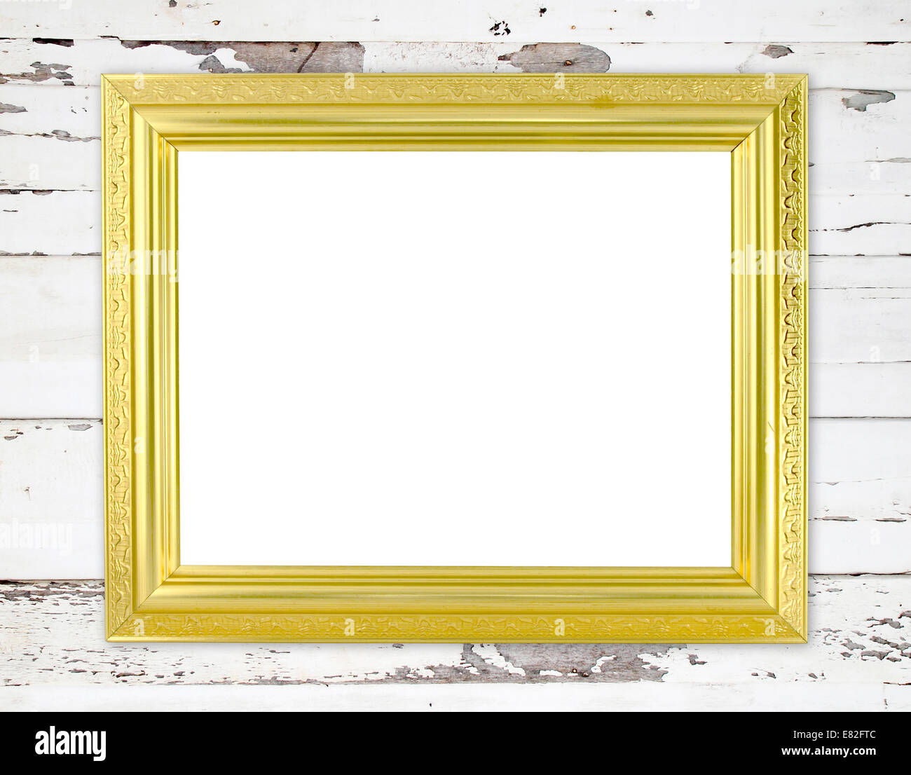 blank golden frame on wood wall background Stock Photo - Alamy