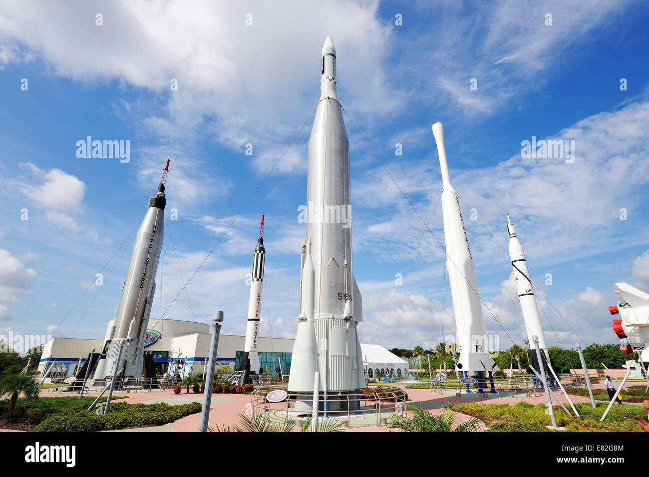 USA, Florida, Merritt Island, Kennedy Space Center, old rockets in ...