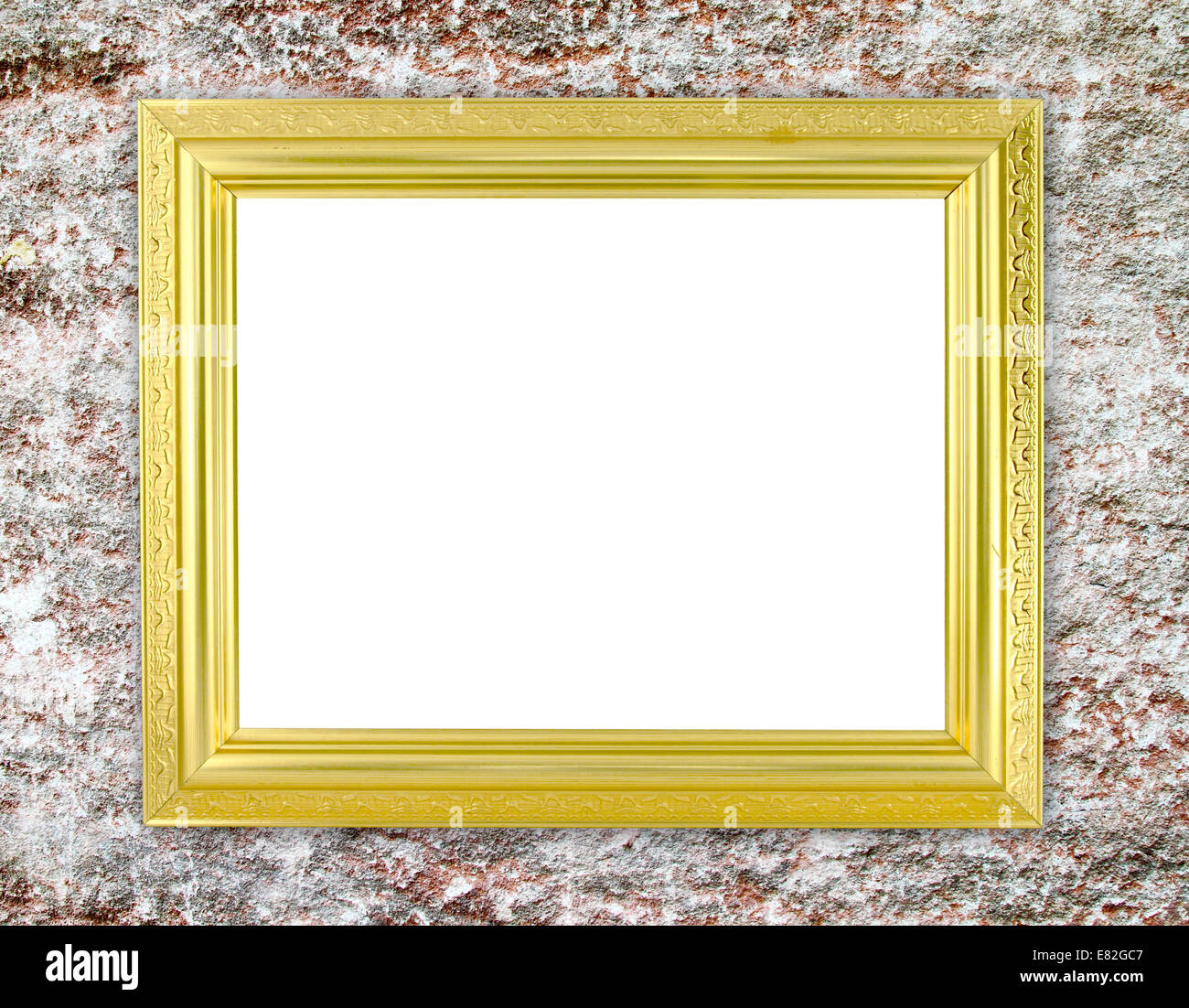 blank golden frame on ancient stone wall background Stock Photo - Alamy