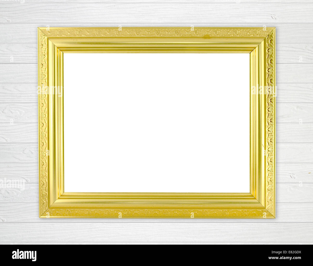 blank golden frame on wood wall background Stock Photo - Alamy