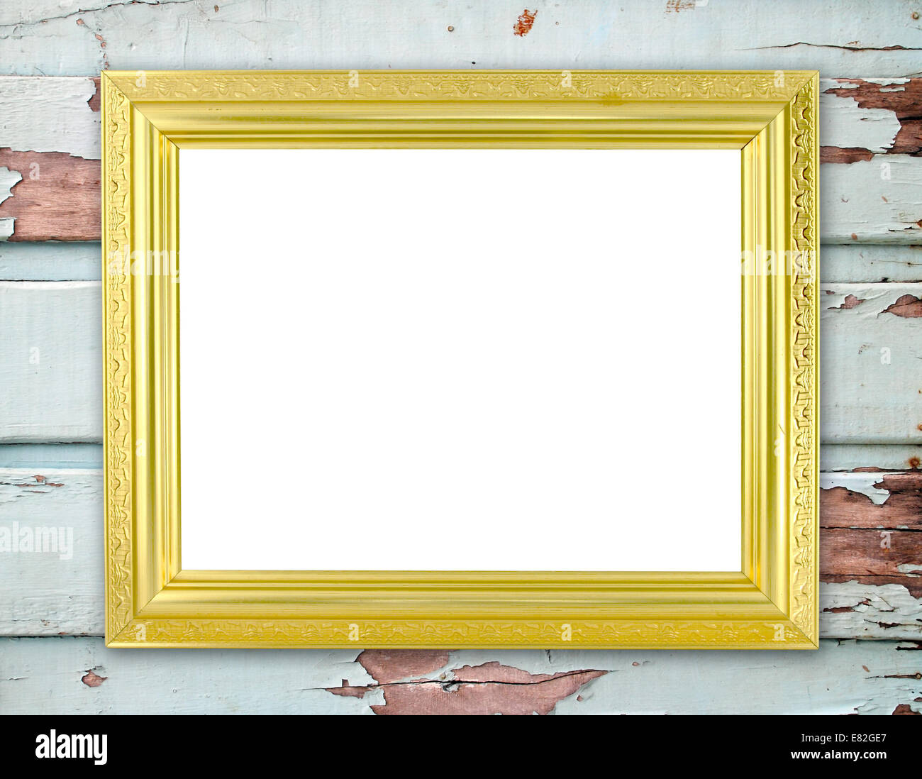 blank golden frame on wood wall background Stock Photo - Alamy