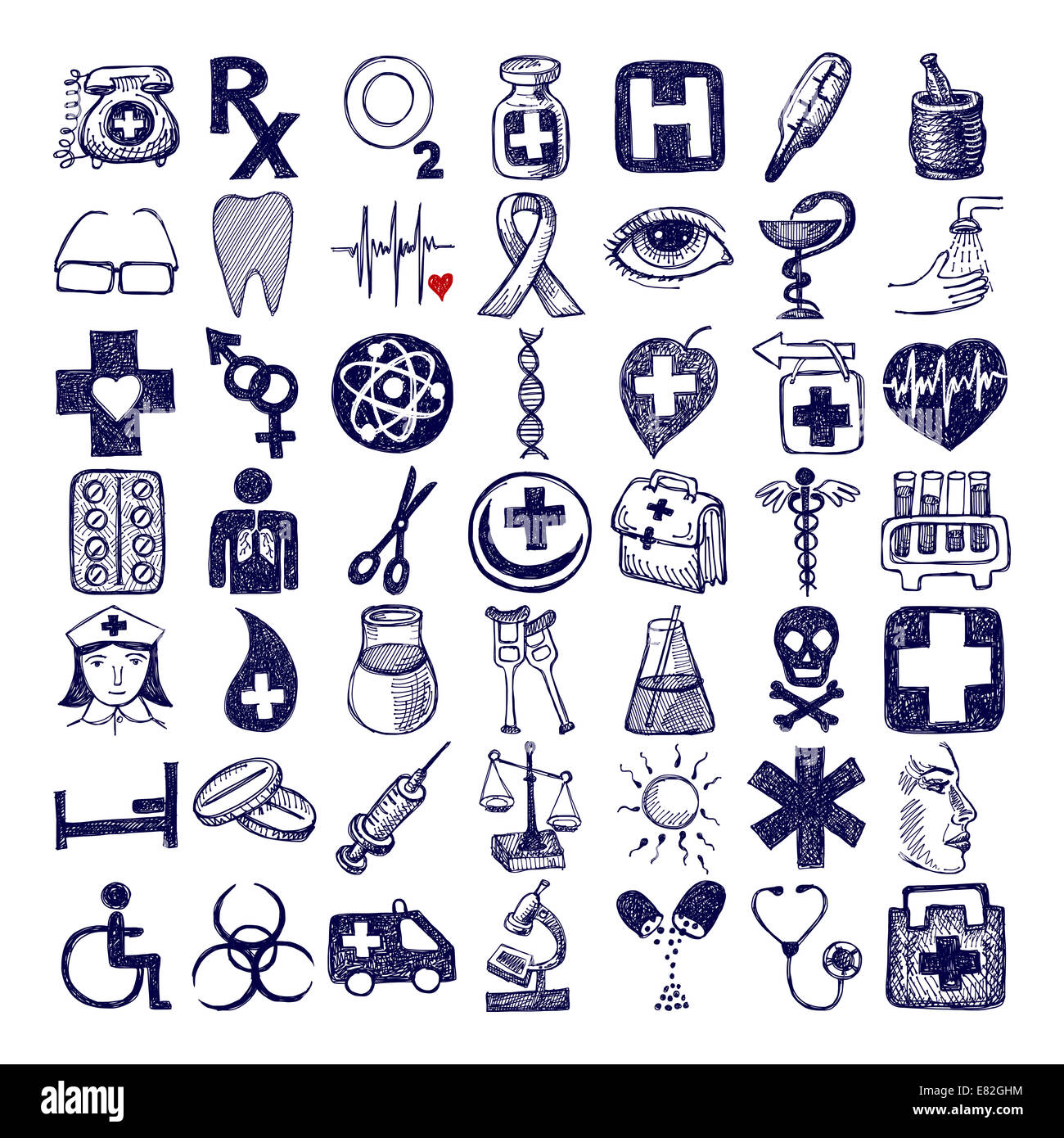 49 hand drawing icon set, medical theme Stock Photo - Alamy