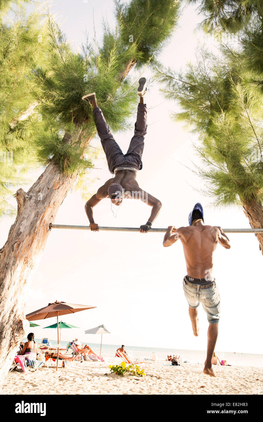 Caribbean, Antilles, Lesser Antilles, Barbados, young men training on a ...