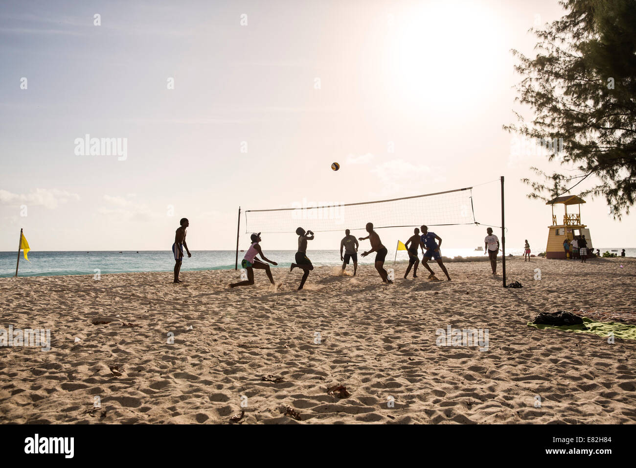 Caribbean, Antilles, Lesser Antilles, Barbados, people playing ...