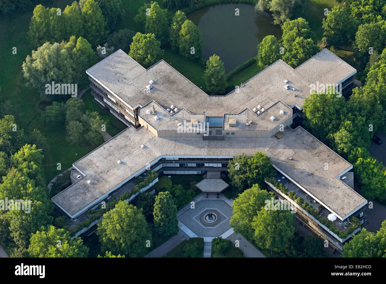 Germany, Aachen, aerial view of x-shaped industrial building Stock ...