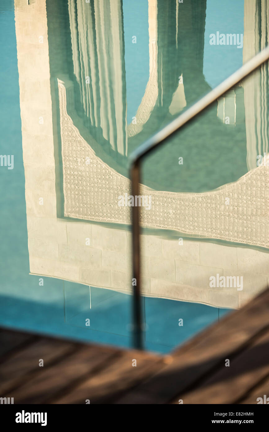 Morocco, Fes, water reflection in the swimming pool of a hotel Stock ...
