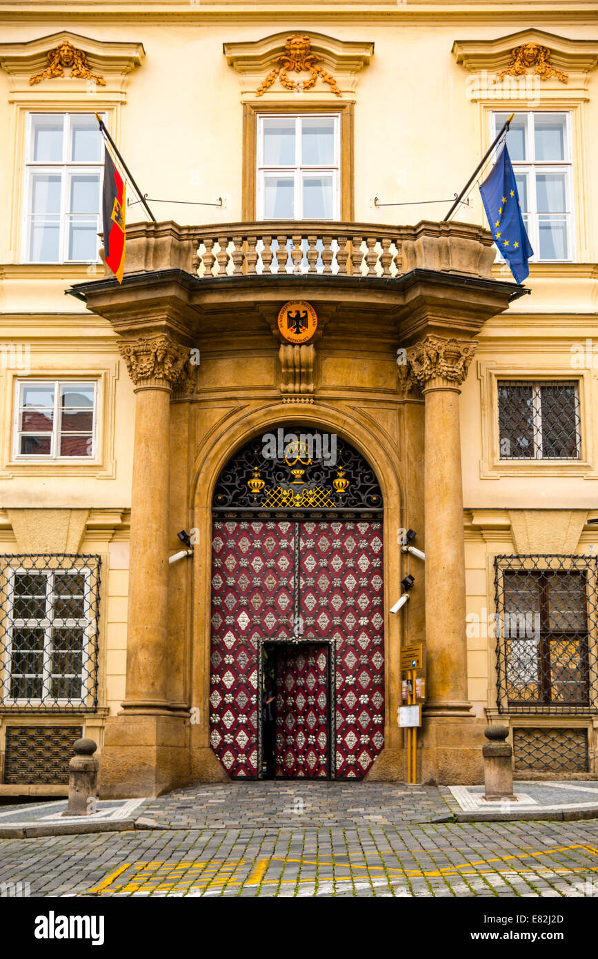 Czechia, Prague, part of facade and entrance of German Embassy Stock ...