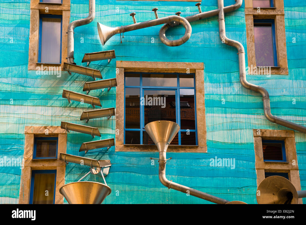 Germany, Saxony, Dresden, facade with artwork of water pipes at ...