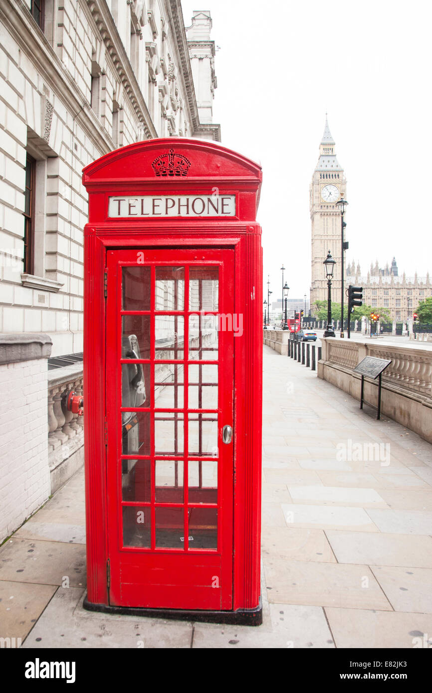 London telephone box and Big Ben in background Stock Photo - Alamy