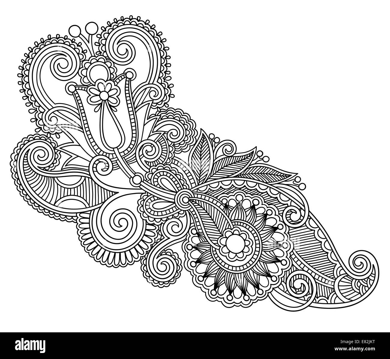 original hand draw line art ornate flower design. Ukrainian trad Stock ...