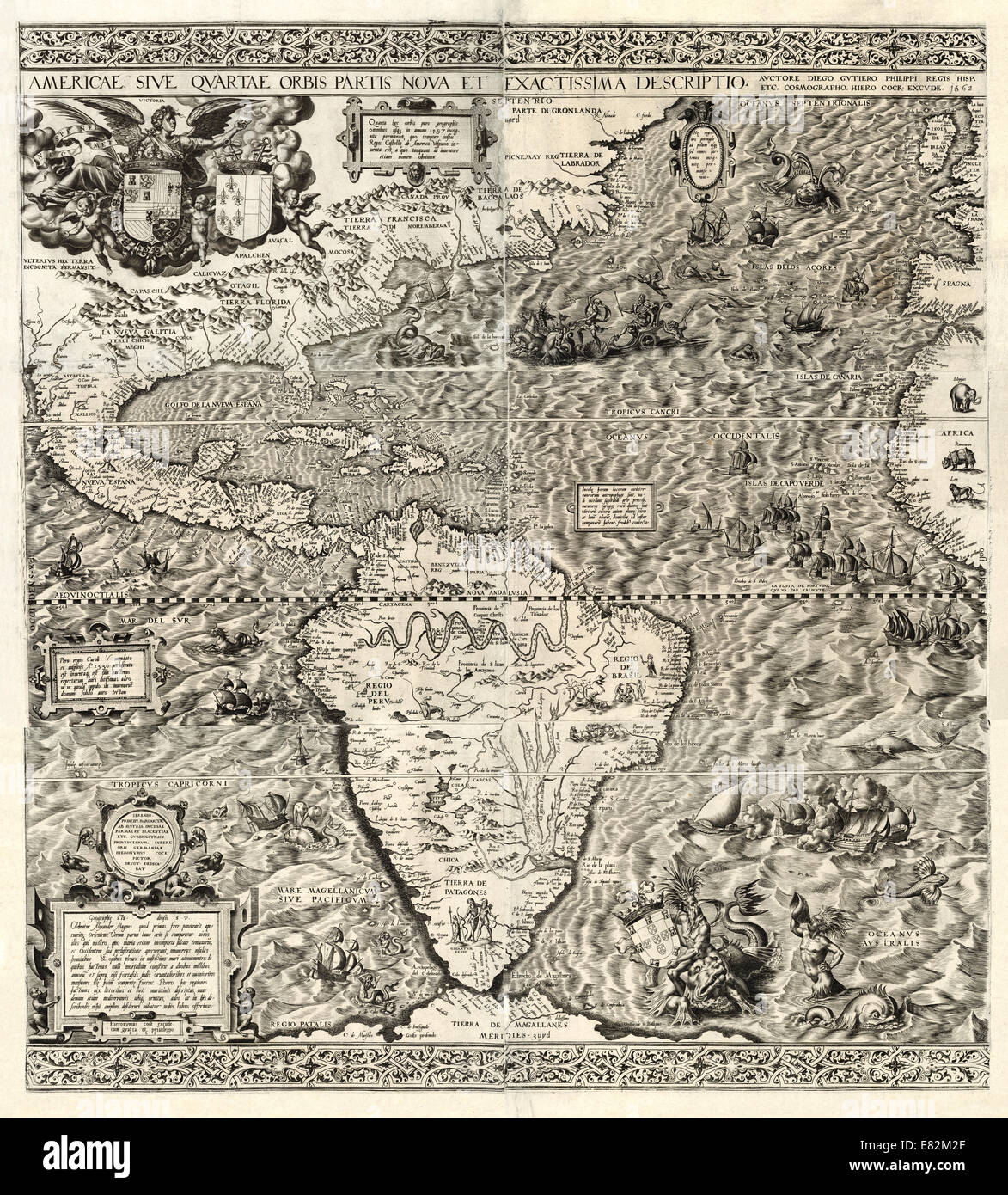 Diego Gutiérrez's 1562 Map "The Fourth Part of the World" illustrated ...