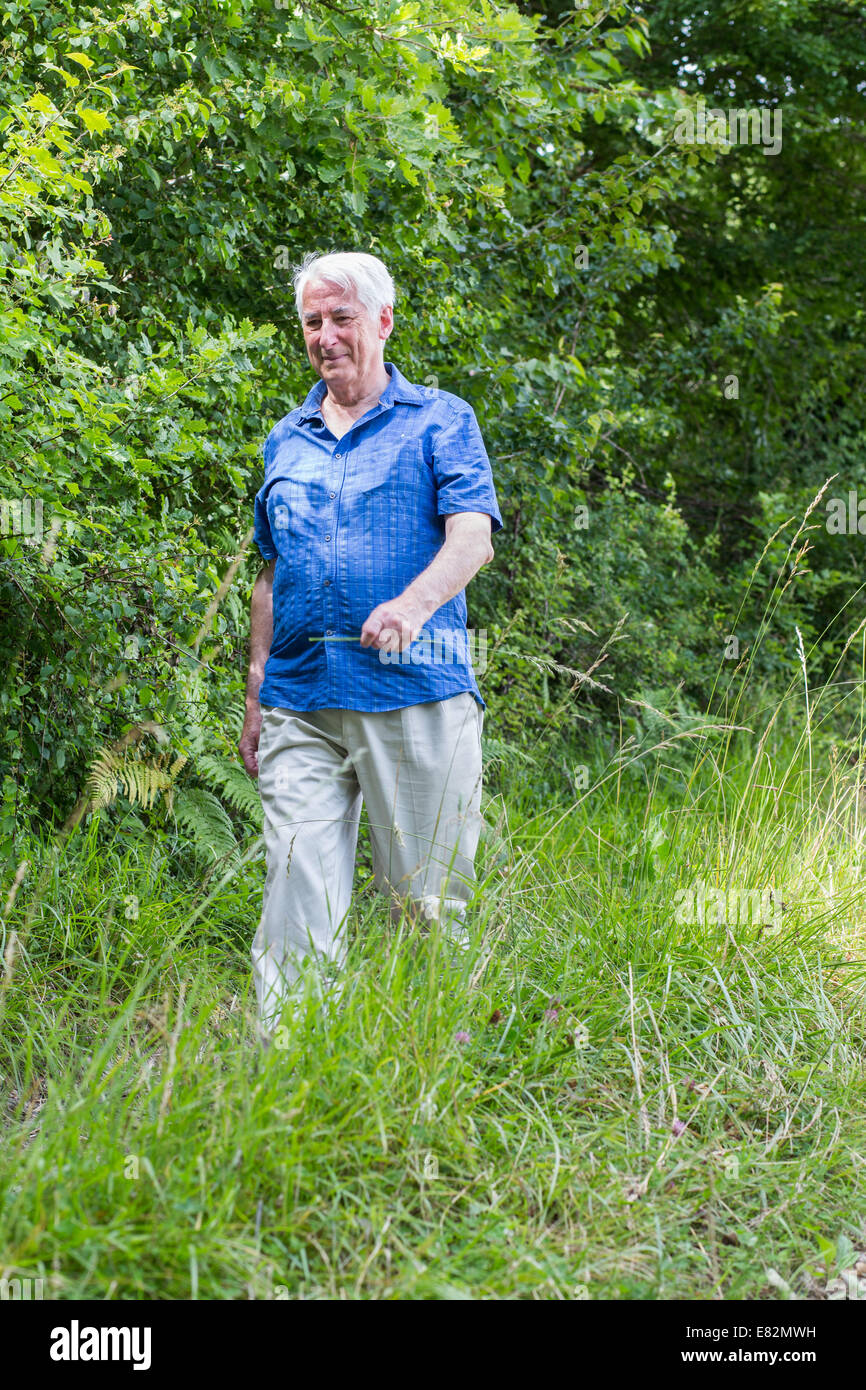Woman walking through meadow Stock Photo - Alamy