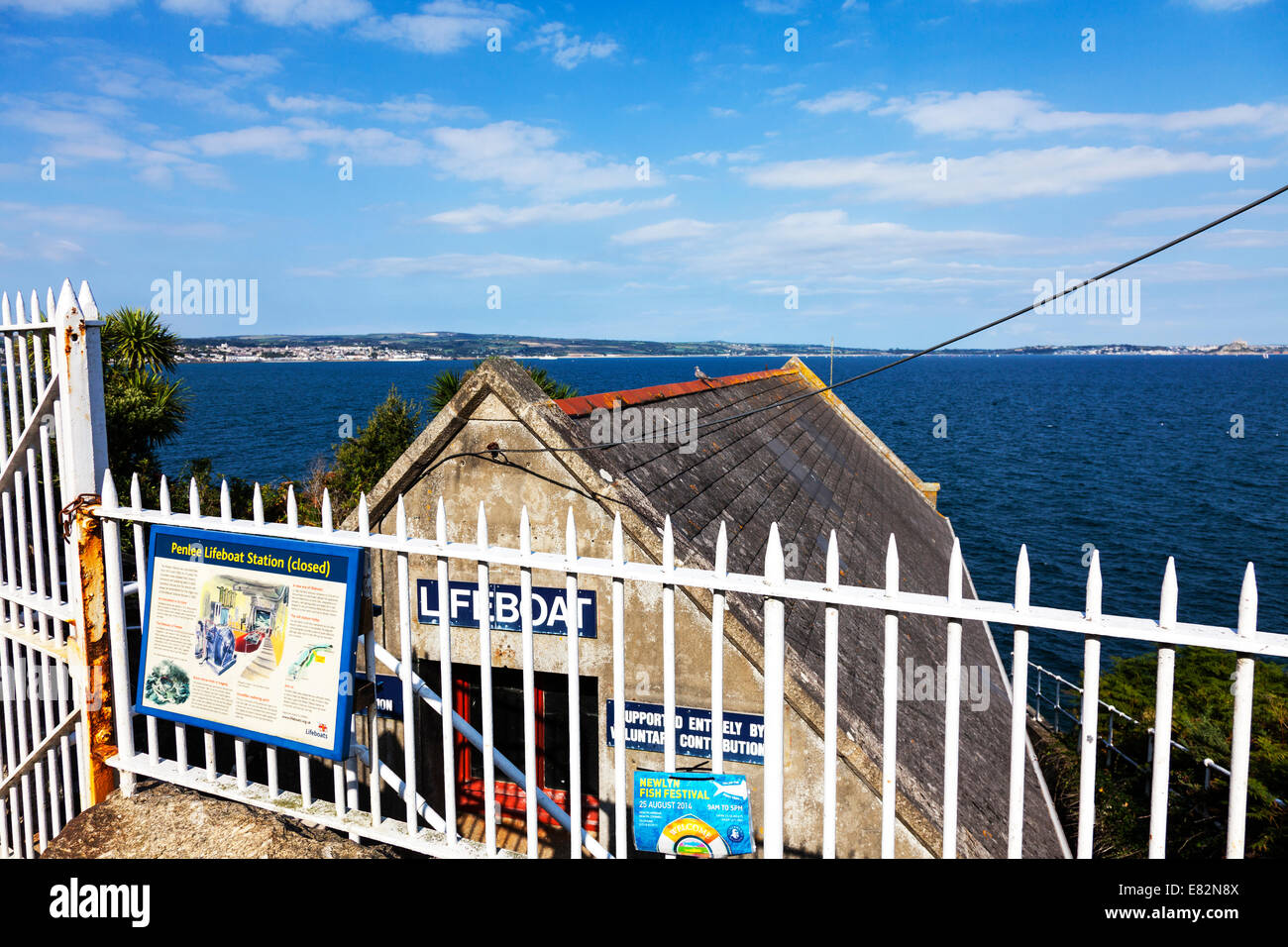 Lifeboat station at Moushole RNLI building Cornwall overlooking Mounts ...