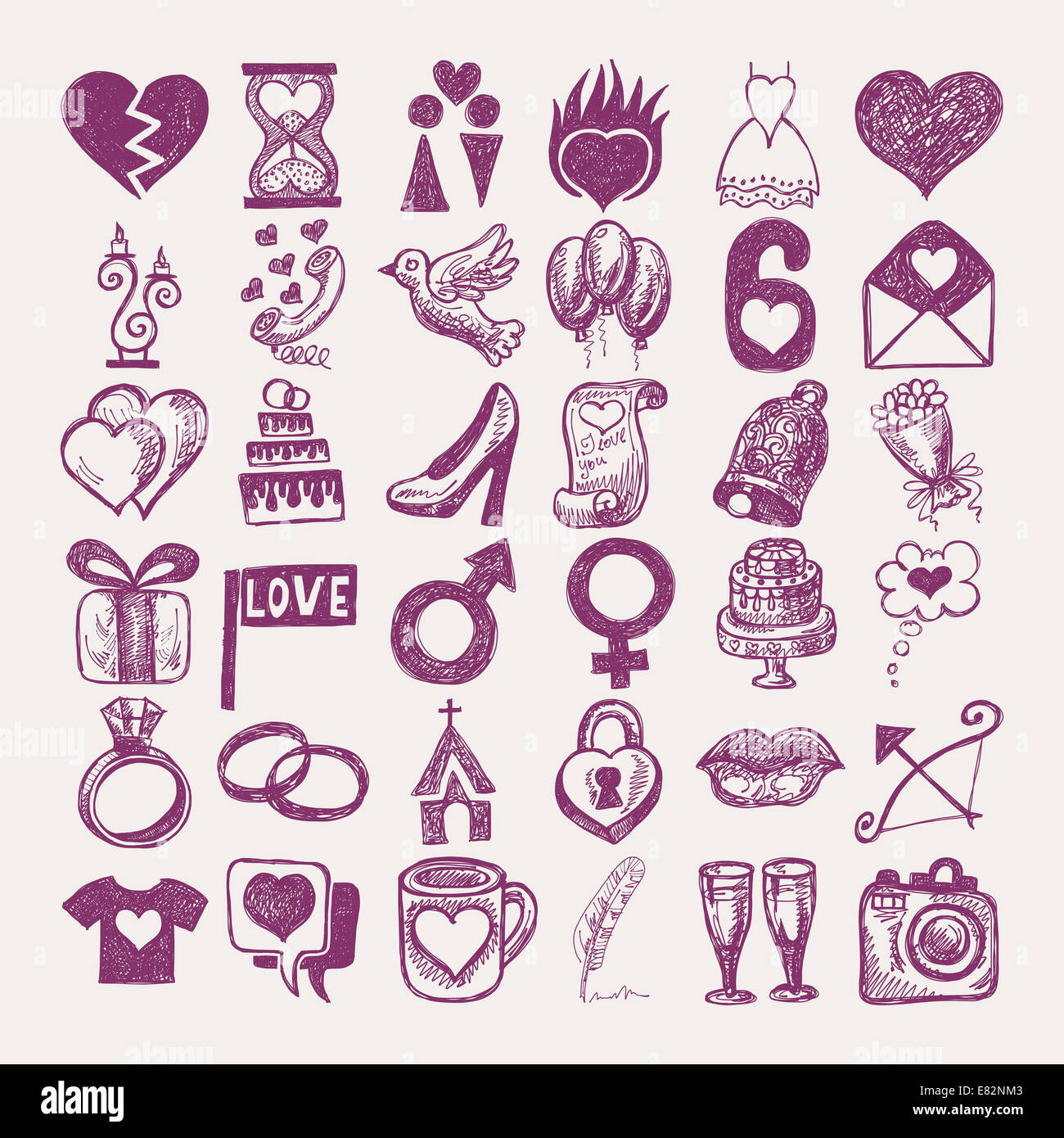 36 hand drawing doodle icon set, wedding sketchy illustration Stock ...