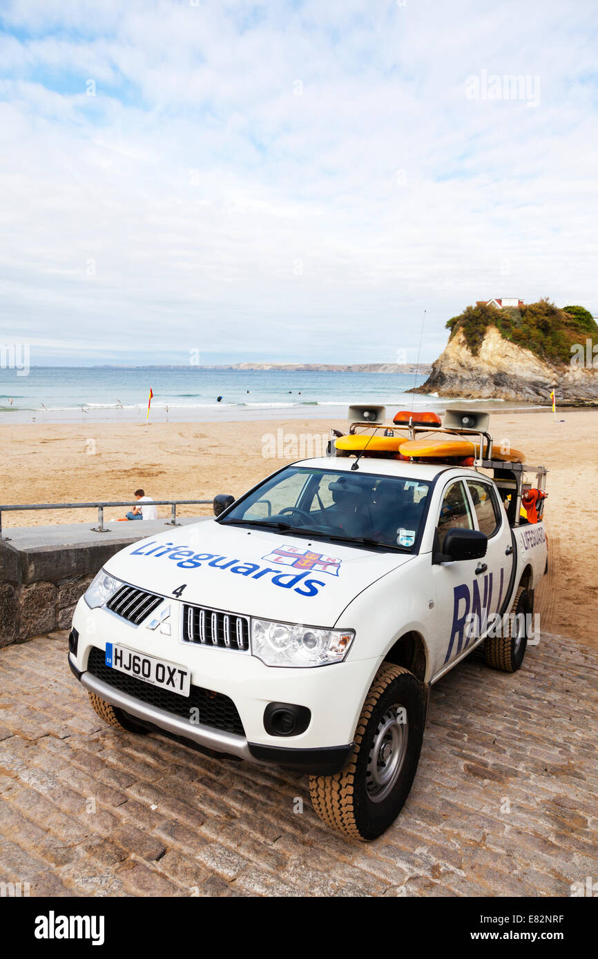 RNLI car vehicle on Towan beach Newquay Cornwall safety for surfers ...
