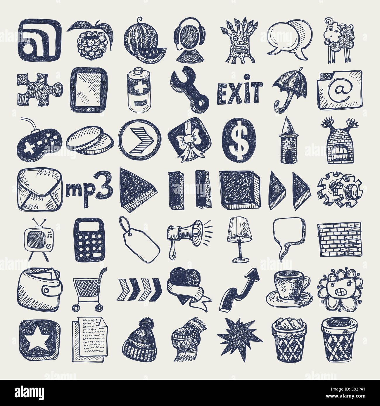 49 hand drawing doodle icon set Stock Photo - Alamy