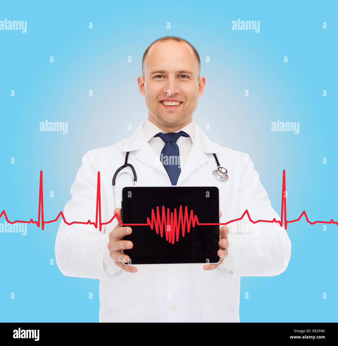 smiling male doctor with stethoscope and tablet pc Stock Photo - Alamy