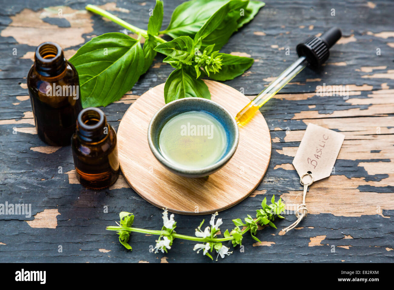 Essential oil of basil Stock Photo - Alamy