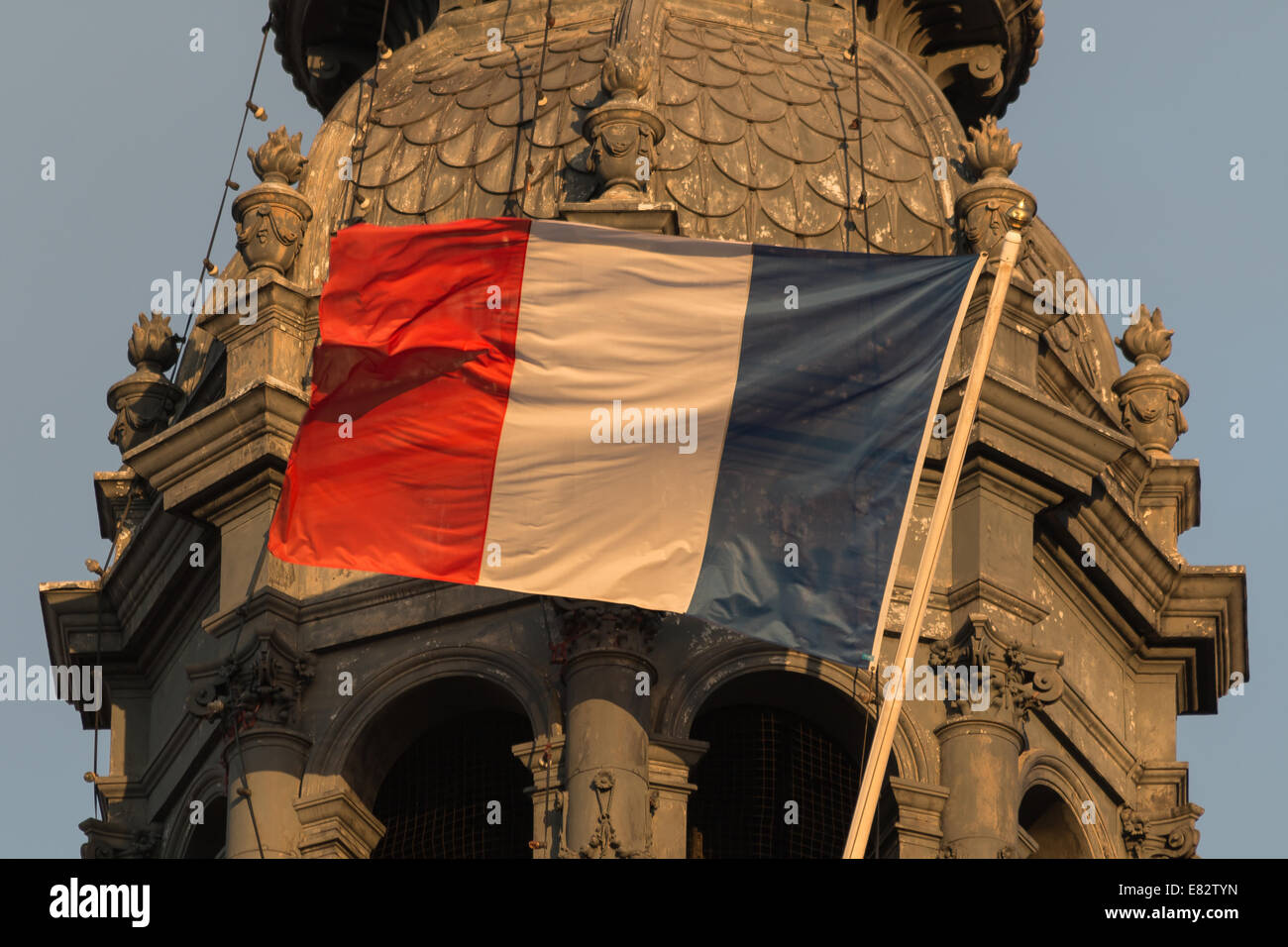 The national flag of France, a tricolour flag featuring the three ...