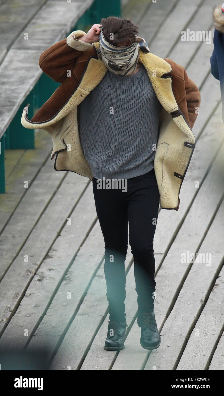 One Direction shoot a music video on Clevedon pier Featuring: Harry ...