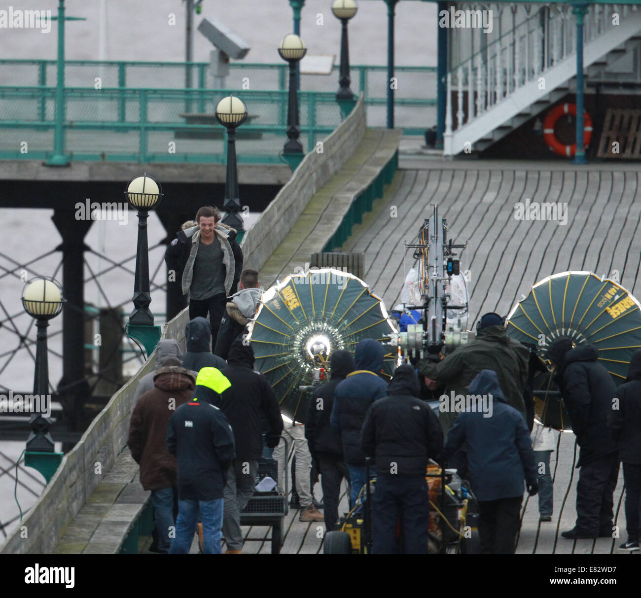 One Direction shoot a music video on Clevedon pier Featuring: Louis ...