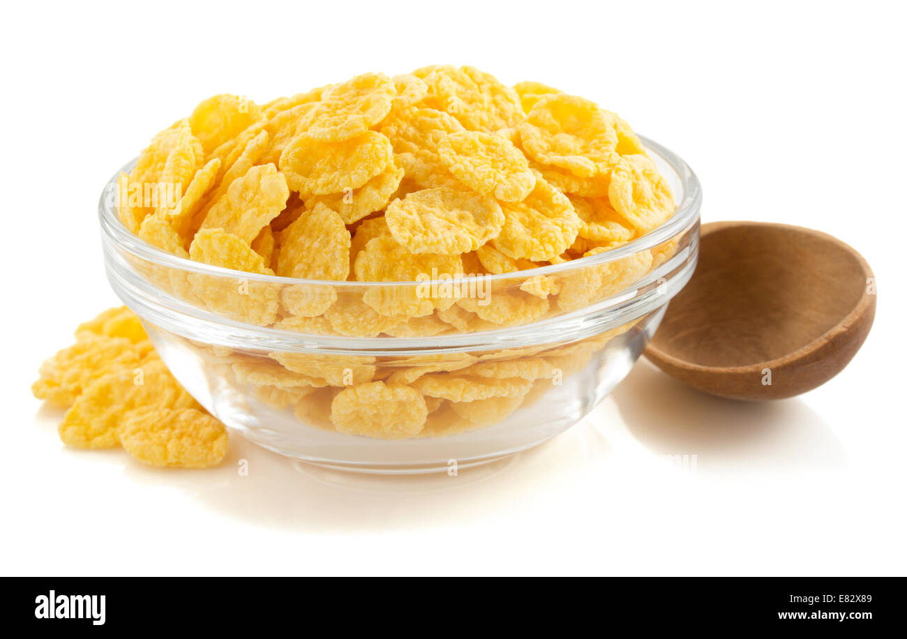 corn flakes in bowl isolated on white background Stock Photo - Alamy