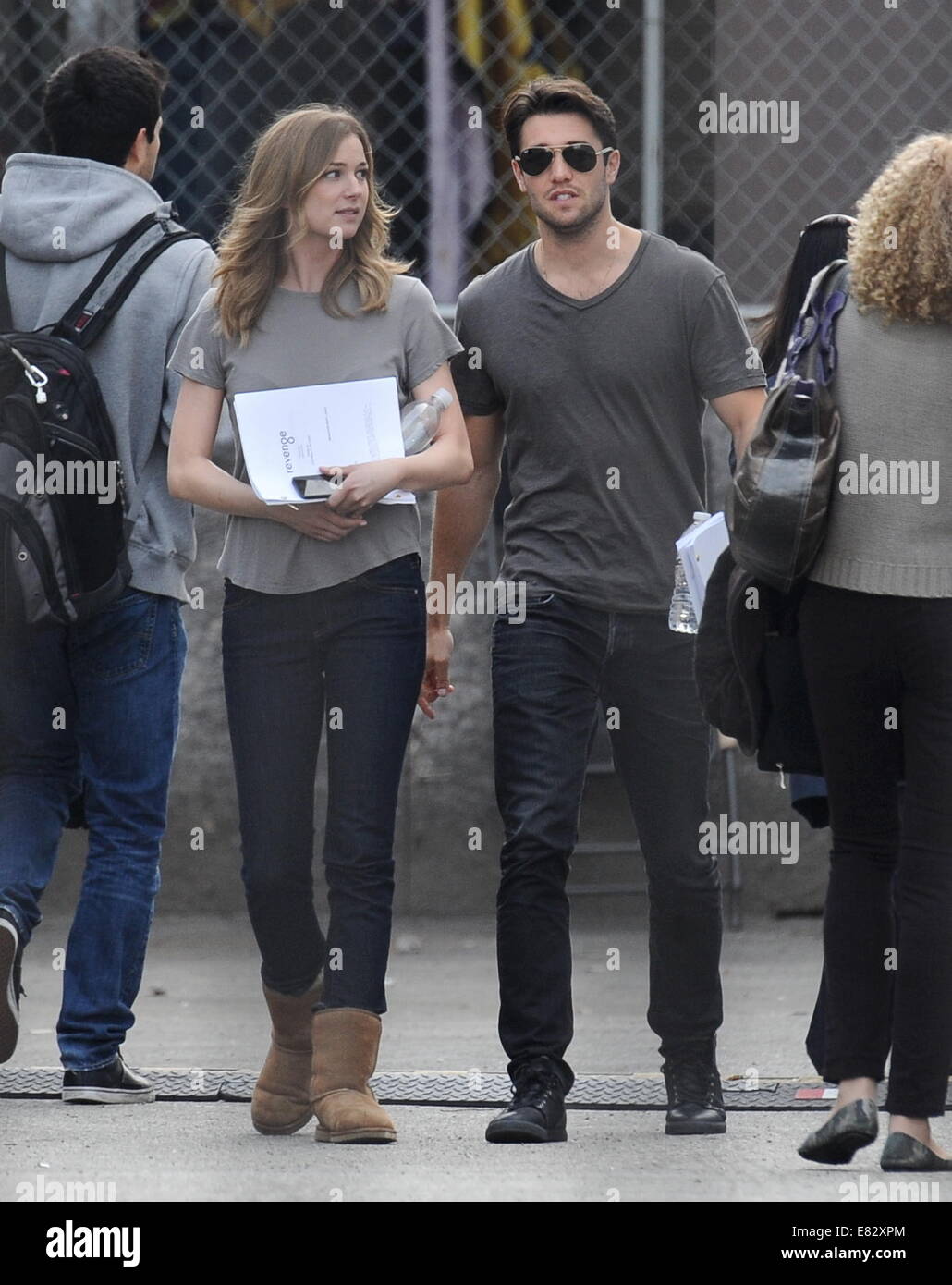 Actress Emily VanCamp and boyfriend Joshua Bowman cuddling while on the ...